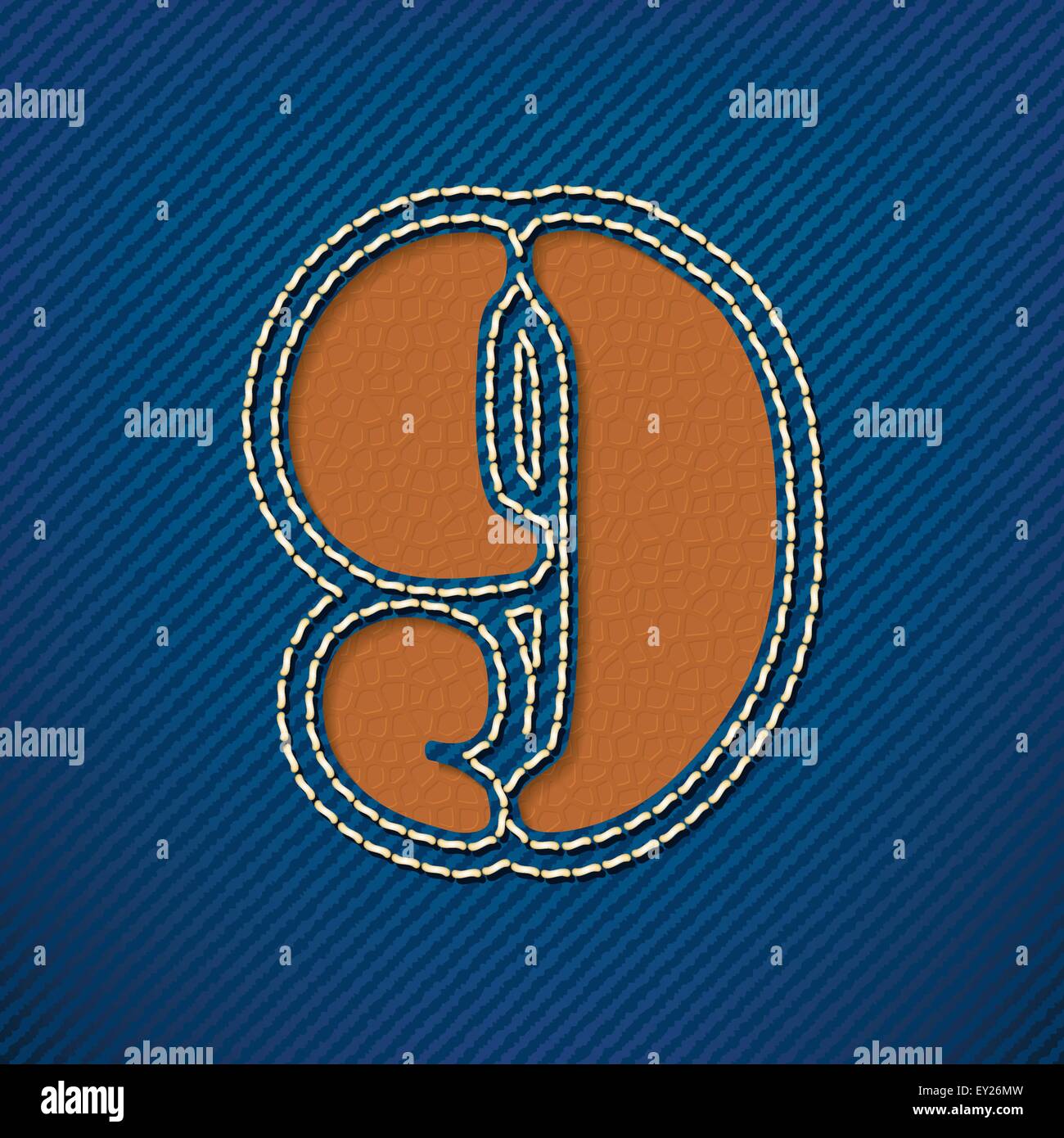 Number 9 made from leather on jeans background - vector illustration ...