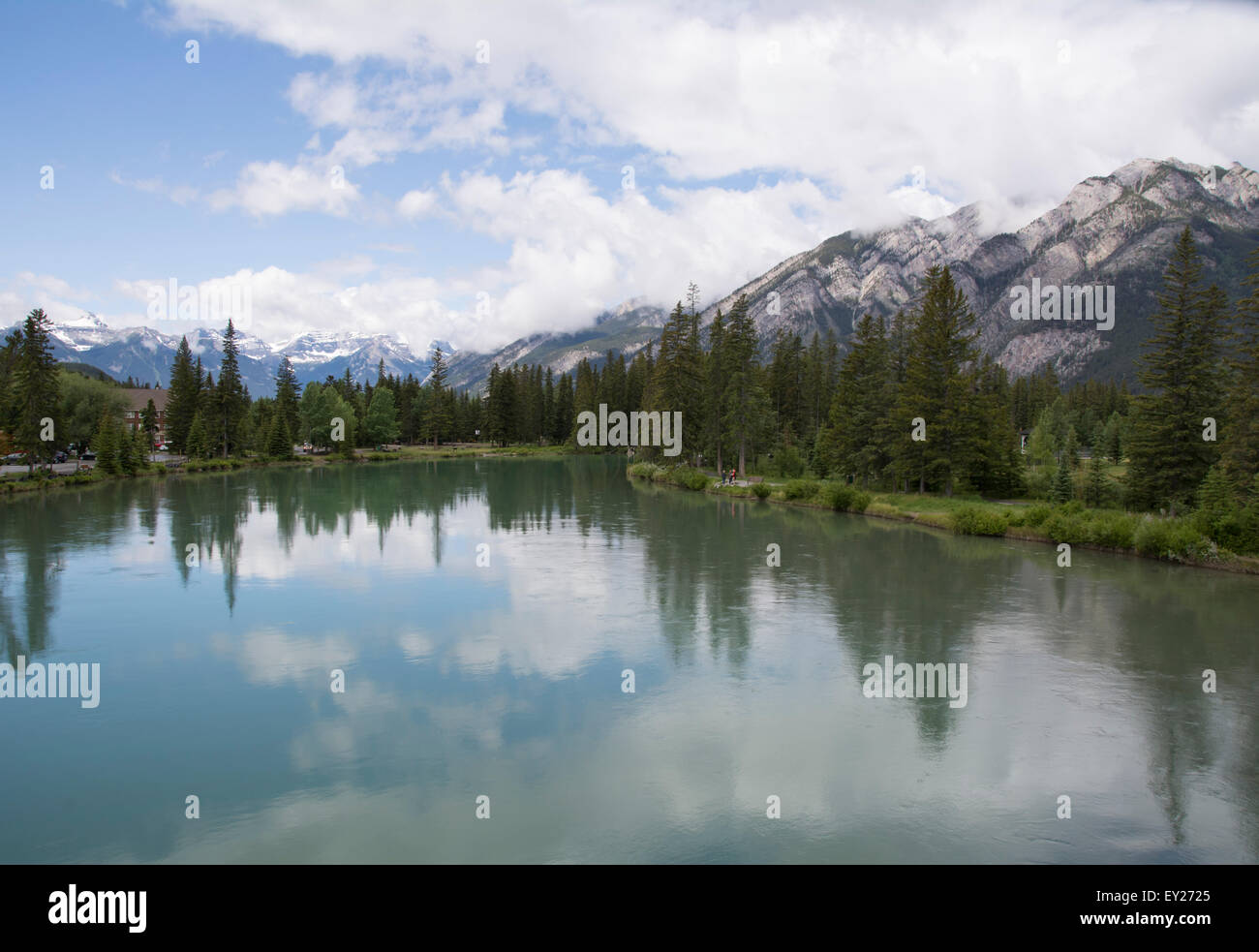 A view of The Bow River from The Bow River Bridge with the Bow River ...