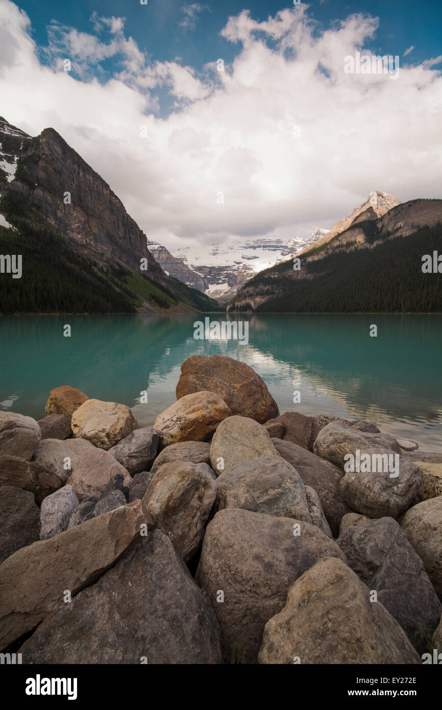 Rocks and Lake Louise. Banff National Park, Alberta, Canada Stock Photo ...