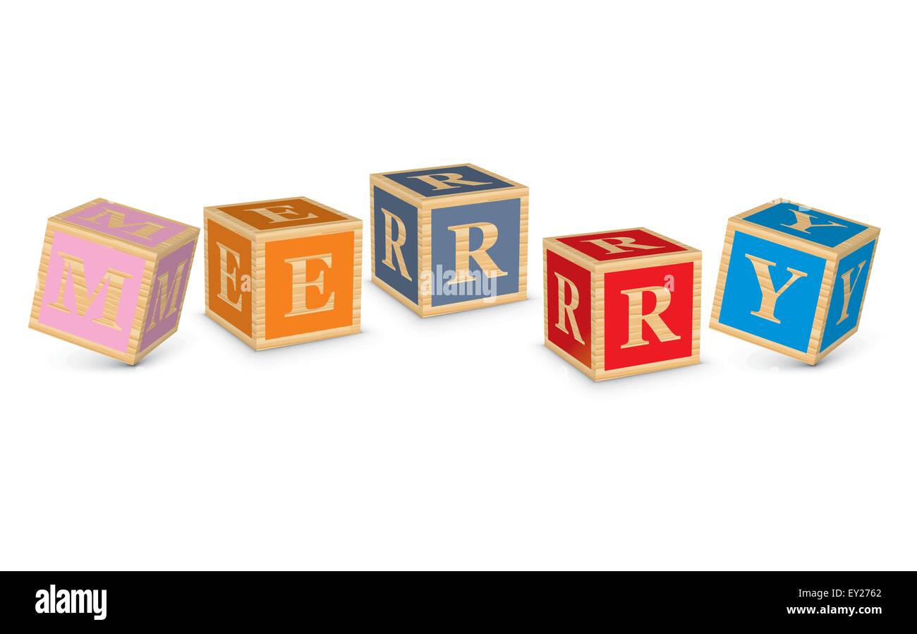 MERRY written with alphabet blocks - vector illustration Stock Vector ...