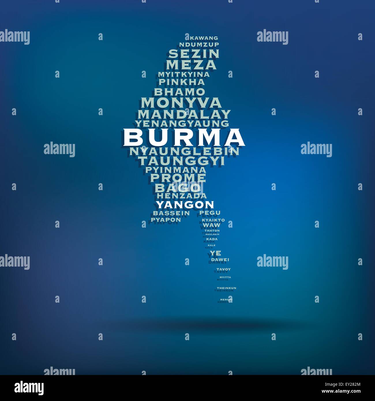 Burma map made with name of cities - vector illustration Stock Vector ...