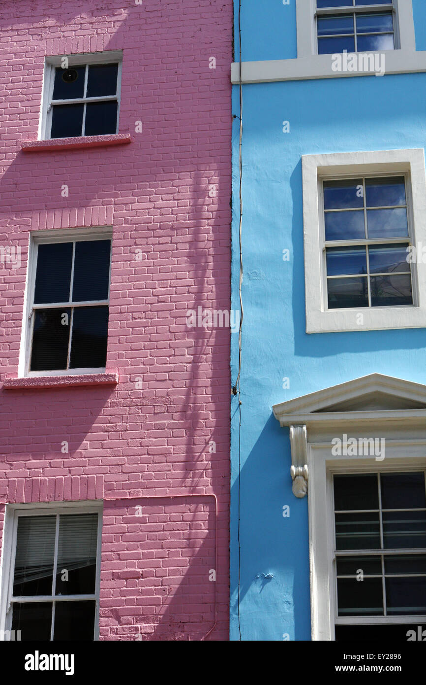A view of the exterior of buildings in Greek Street, London, England ...
