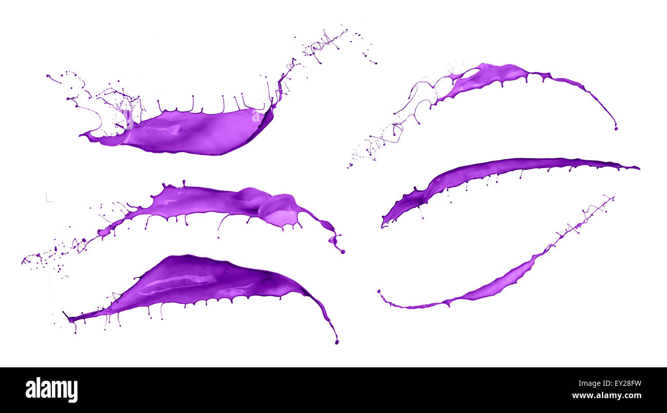 collection of purple paint splashes isolated on white background Stock ...