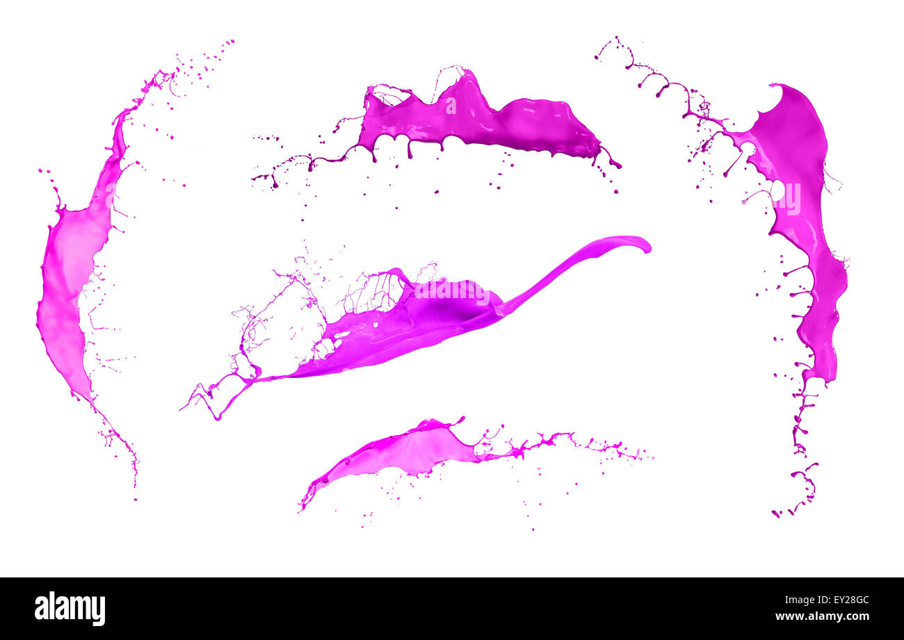 collection of pink paint splashes isolated on white background Stock ...