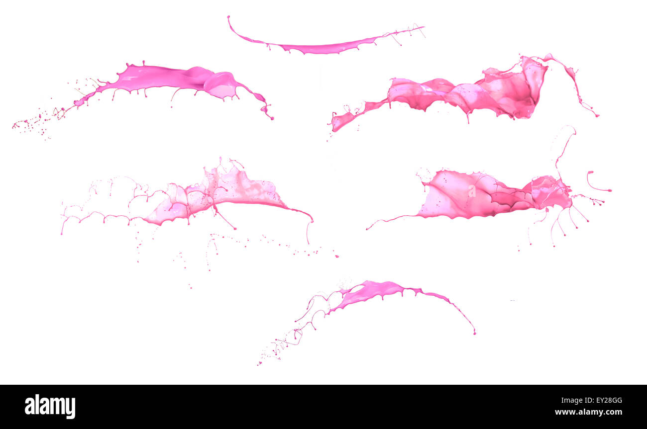 collection of pink paint splashes isolated on white background Stock ...