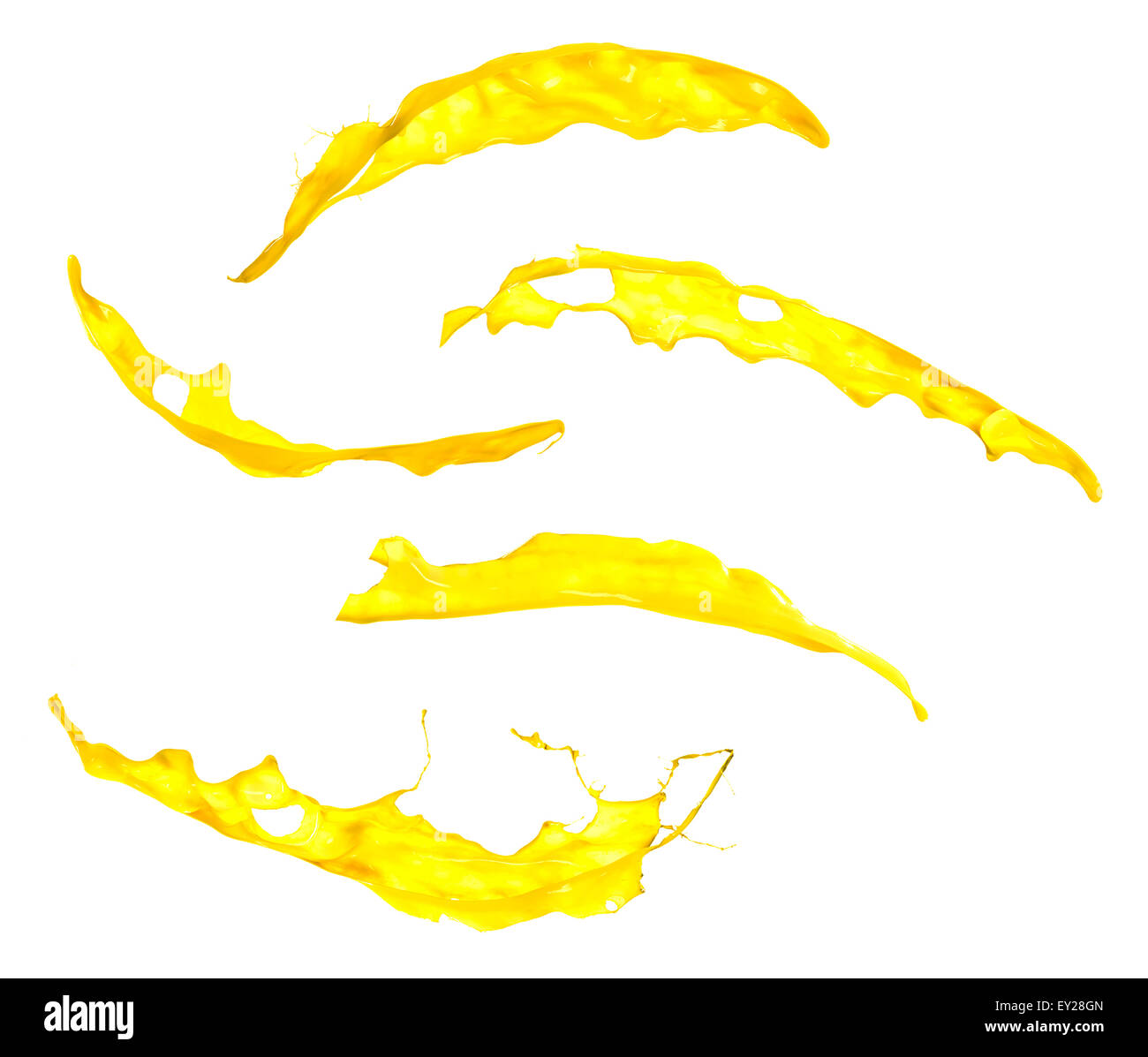 Beautiful collection of yellow paint splashes isolated on white ...