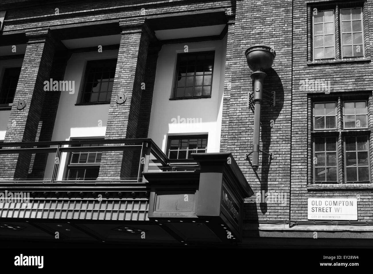 A view of the exterior of buildings in Old Compton Street, London ...