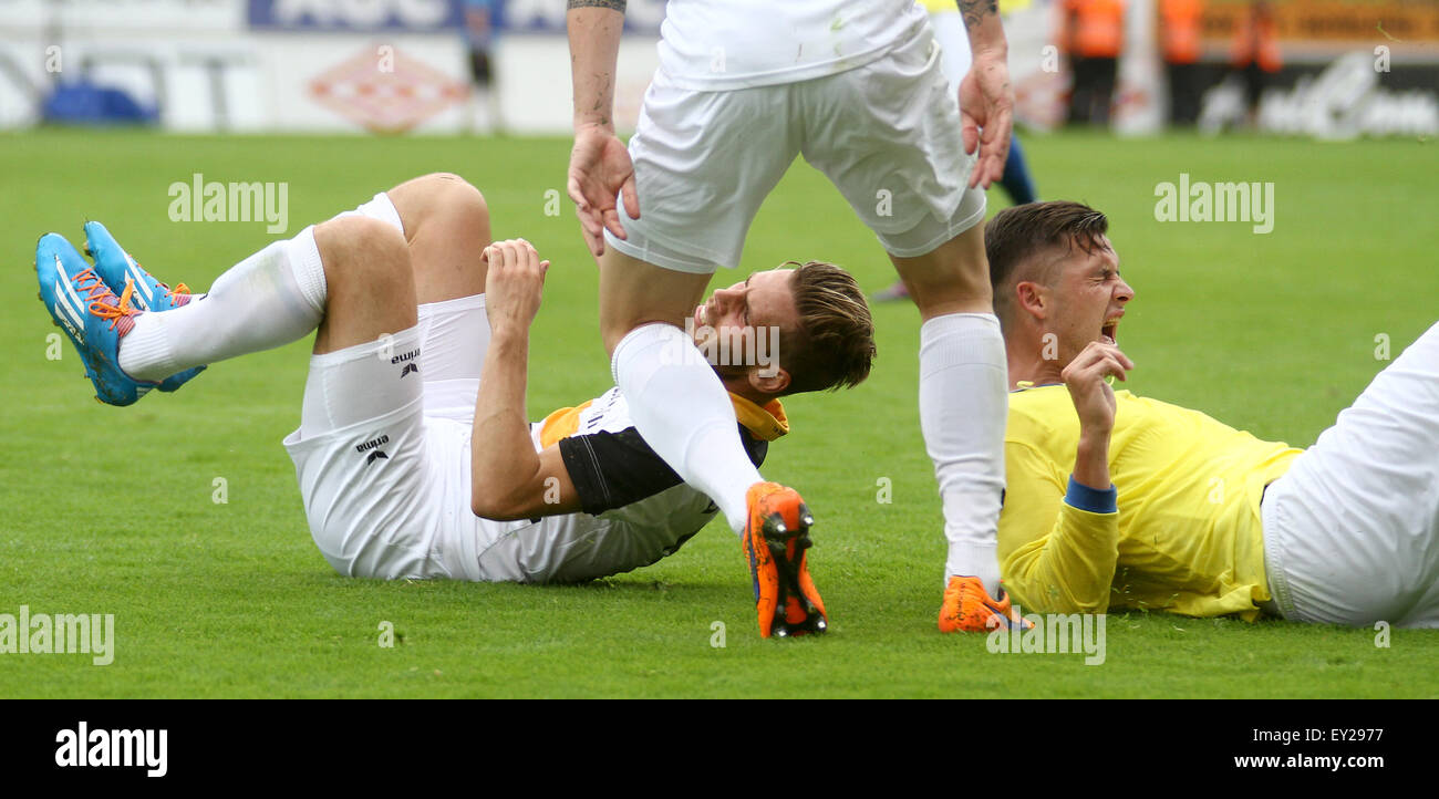 From left Martin Fillo of Teplice and Justin Eilers of Dresden react ...