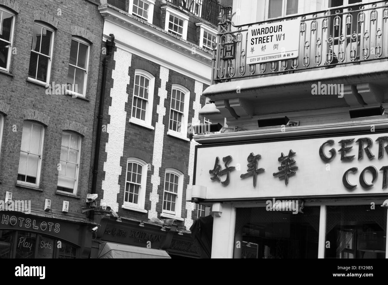 Buildings on the corner of Wardour Street and Gerrard Street in London ...