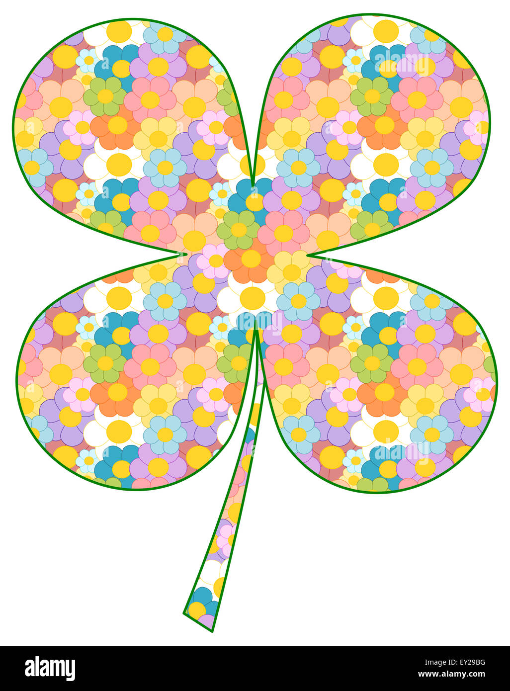 colorful four leaf clover patterned with cartoon daisy flowers ...