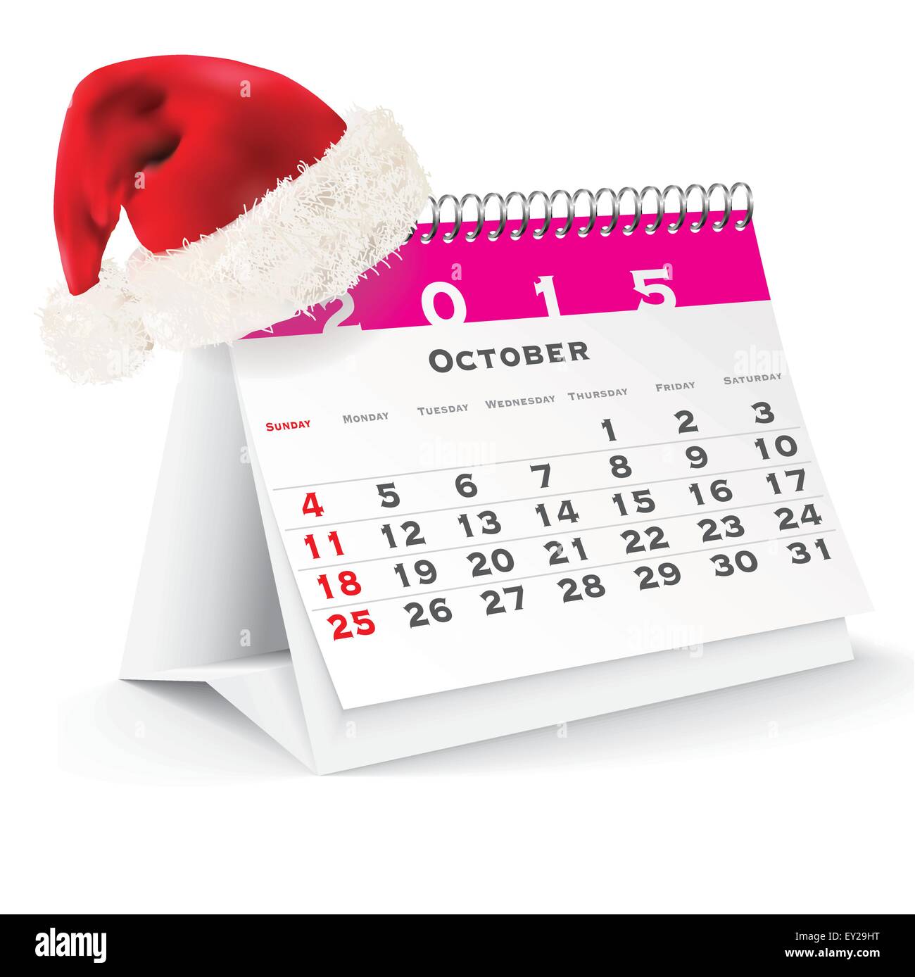 October 2015 desk calendar with Christmas hat - vector illustration ...