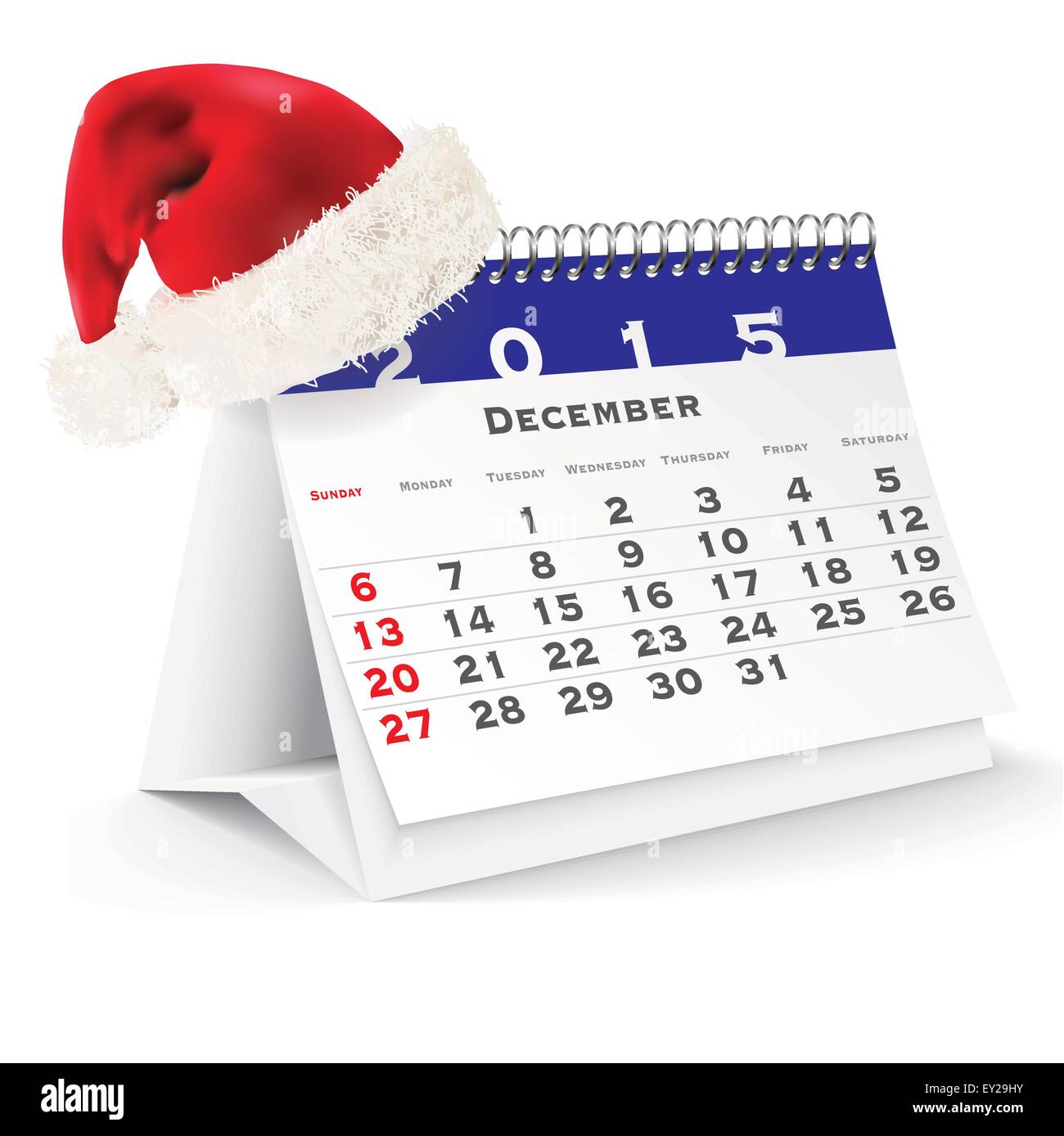 December 2015 desk calendar with Christmas hat - vector illustration ...