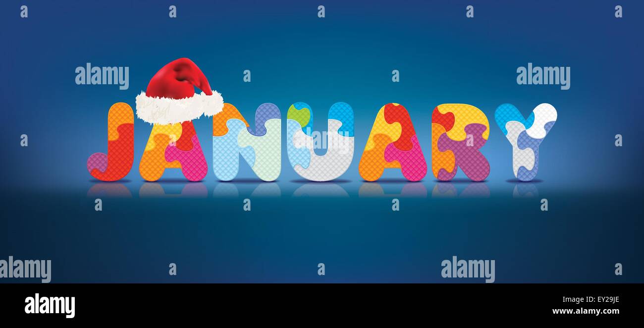 JANUARY written with alphabet puzzle with christmas hat - vector ...