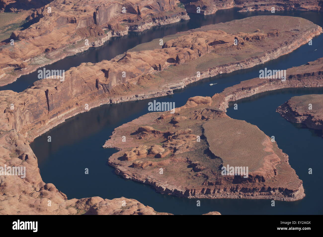 Snake shape San Juan river feeding Lake Powell, area photo Stock Photo ...
