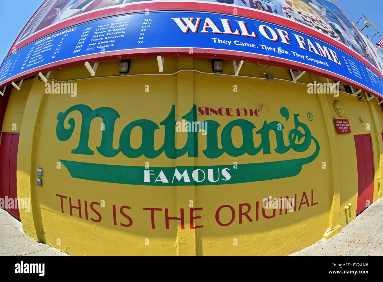 A fisheye lens view of the Nathan's sign on Stillwell Avenue in Coney ...