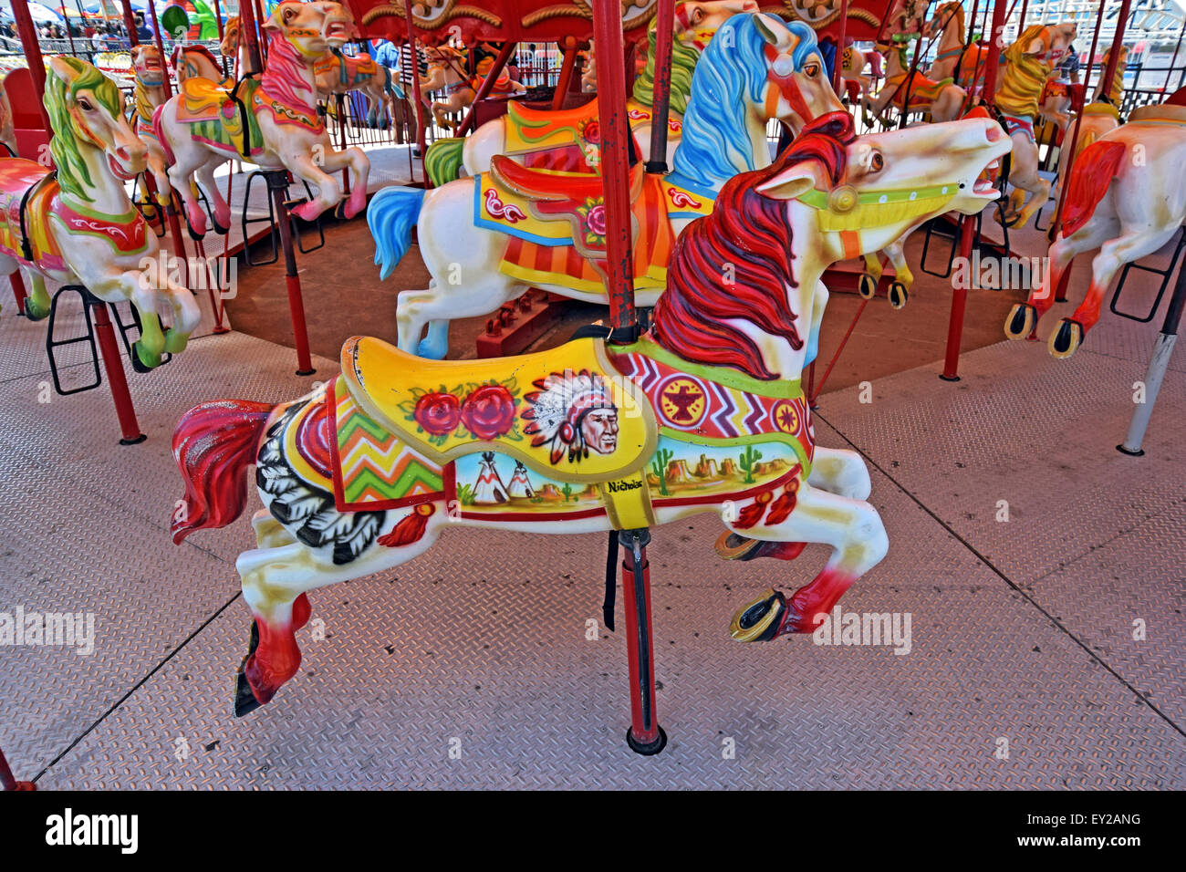 Colorful, B & B carousel horses at Luna Park off the Coney Island ...