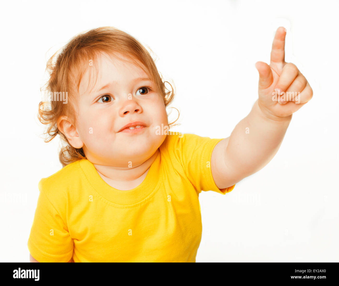 little cute baby girl pointing isolated on white Stock Photo - Alamy