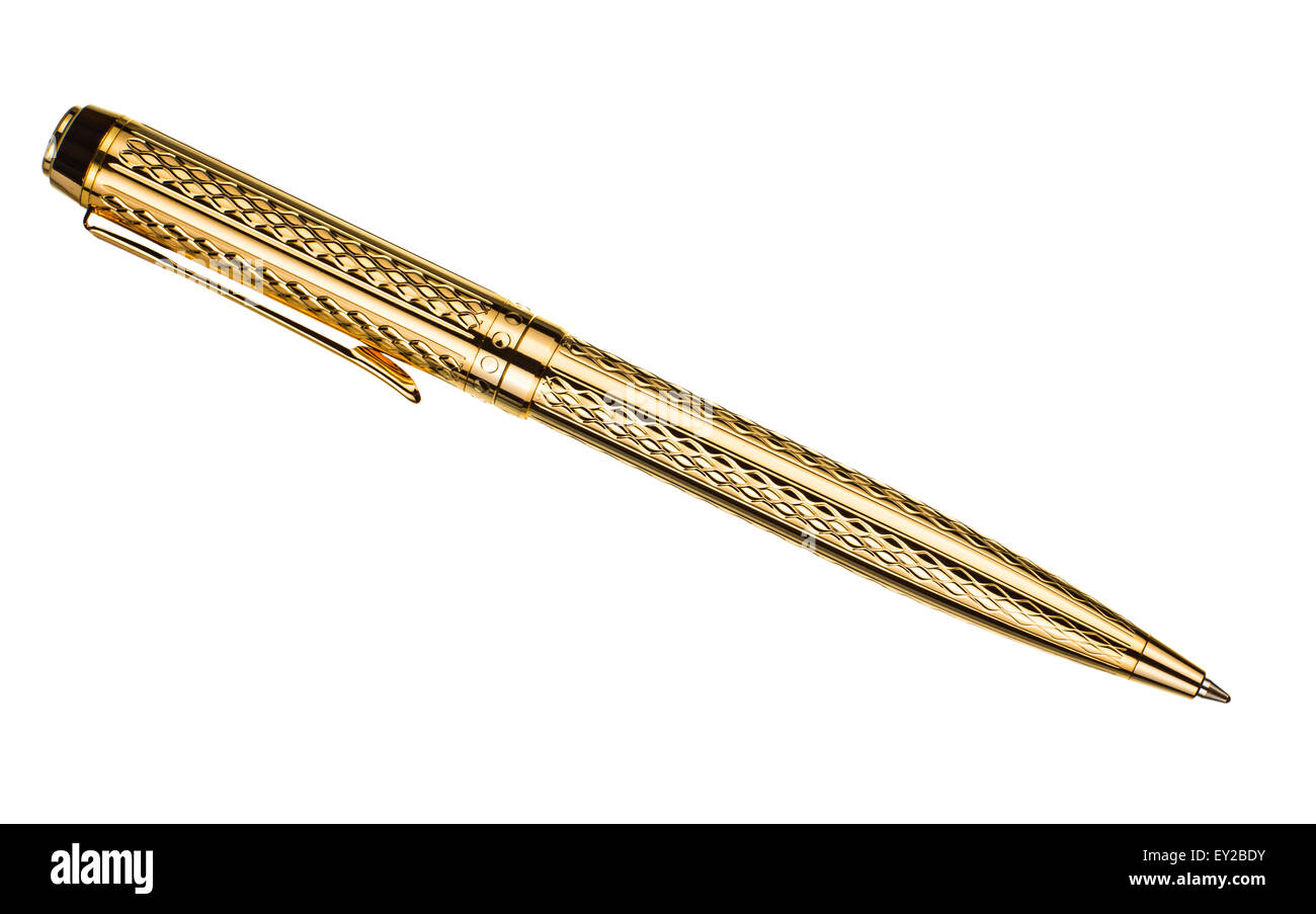 golden pen isolated on white background Stock Photo - Alamy