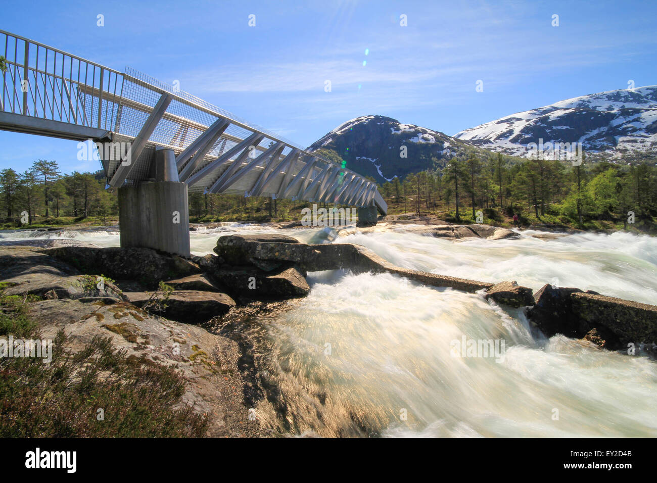 Steel Metal bridge spanning Norwegian stream Stock Photo - Alamy