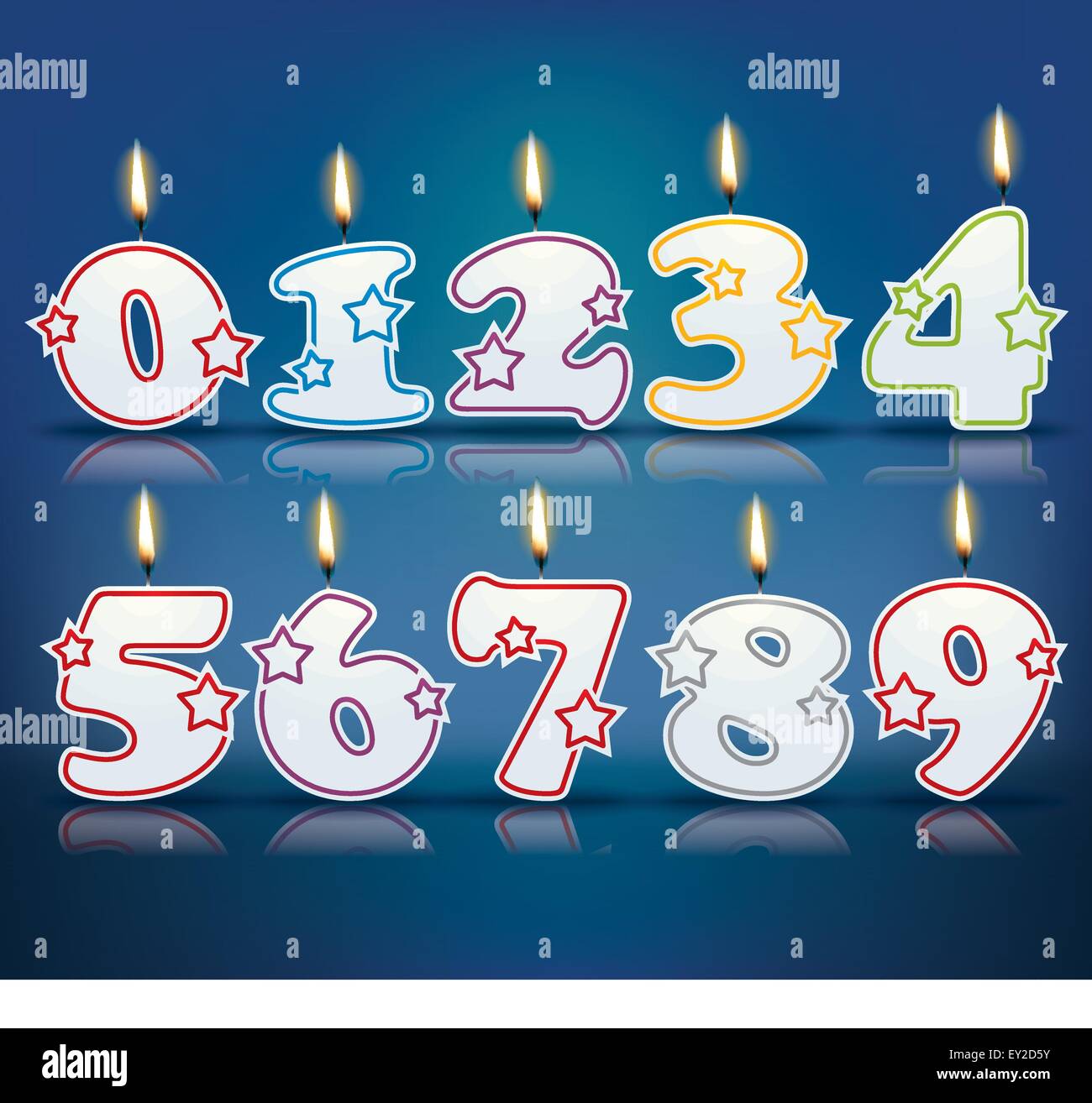 Birthday candle numbers with flame - eps 10 vector illustration Stock ...