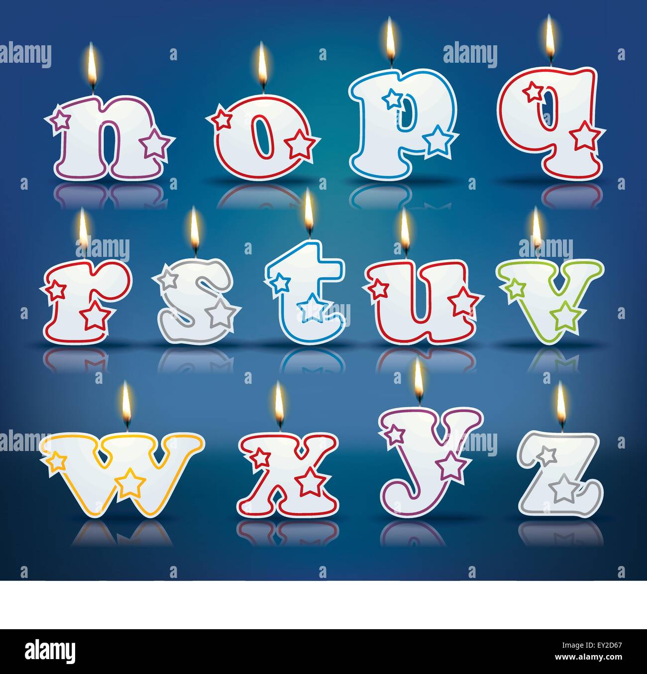 Candle letters from n to z with flames - eps 10 vector illustration ...