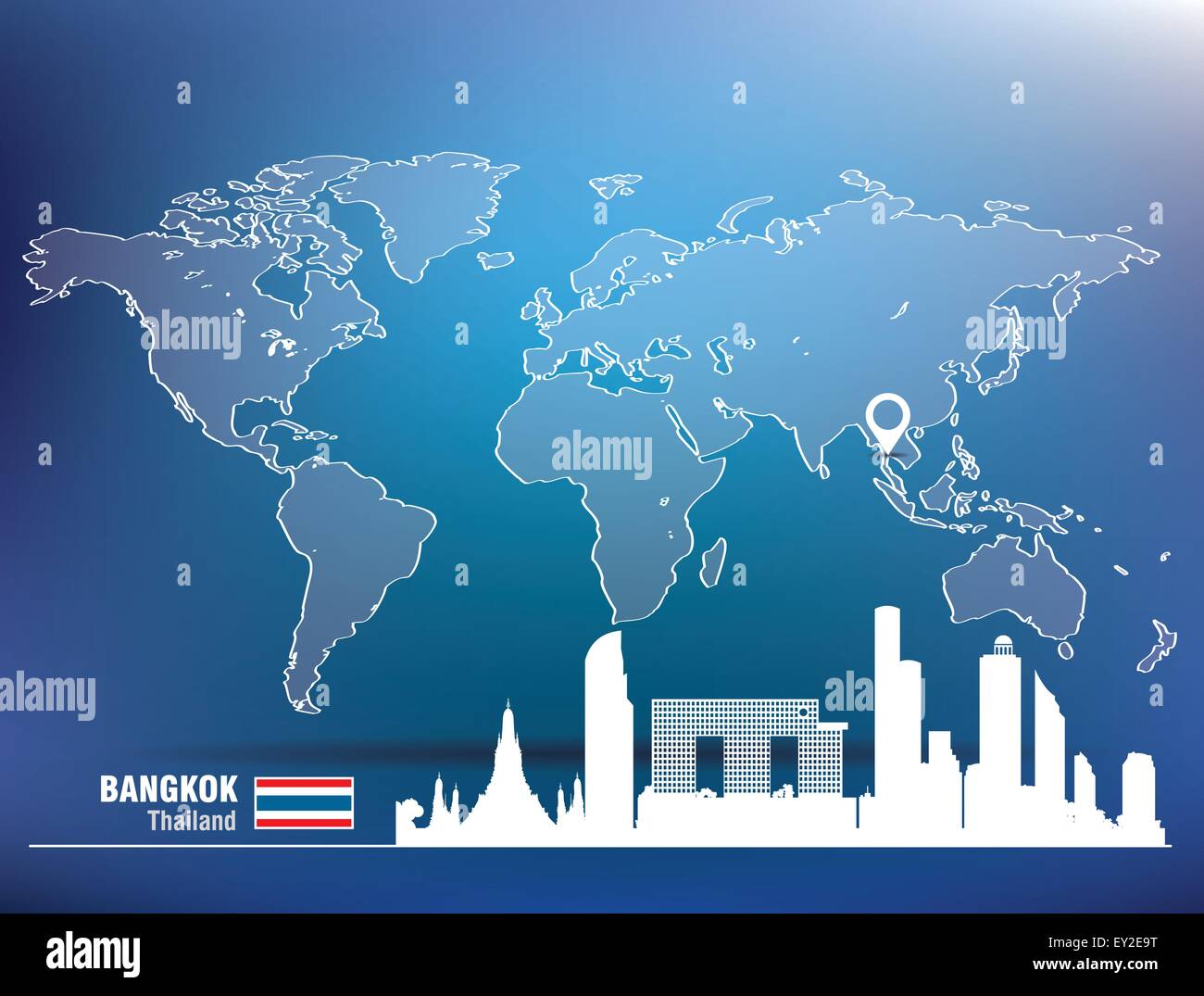 Map pin with Bangkok skyline - vector illustration Stock Vector Image ...