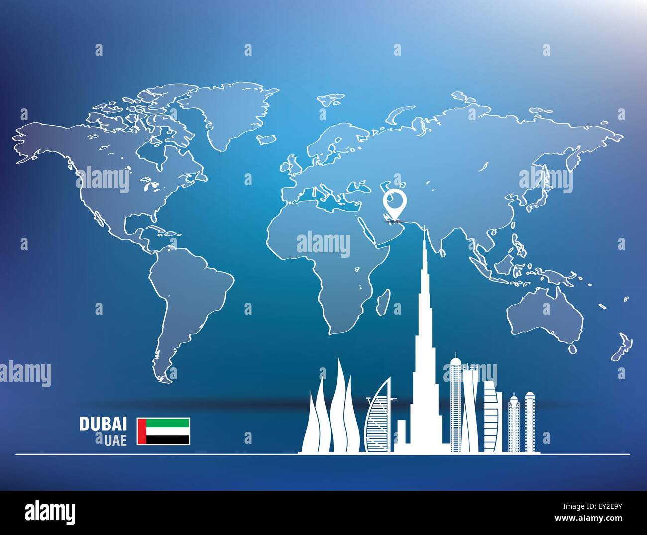 Map pin with Dubai skyline - vector illustration Stock Vector Image ...