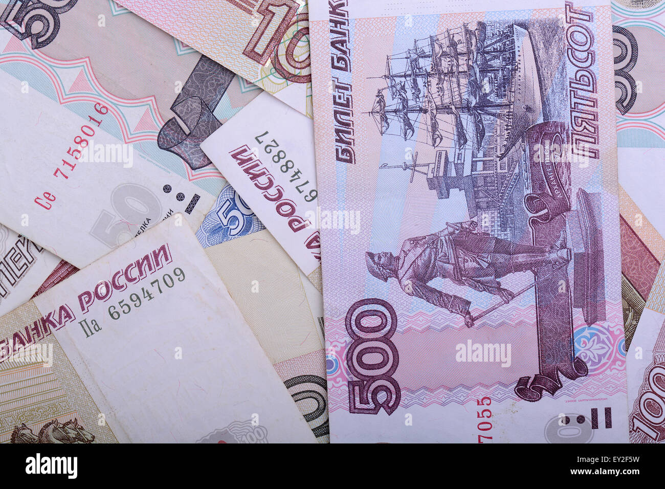 Russian money background. Rubles banknotes closeup texture Stock Photo ...