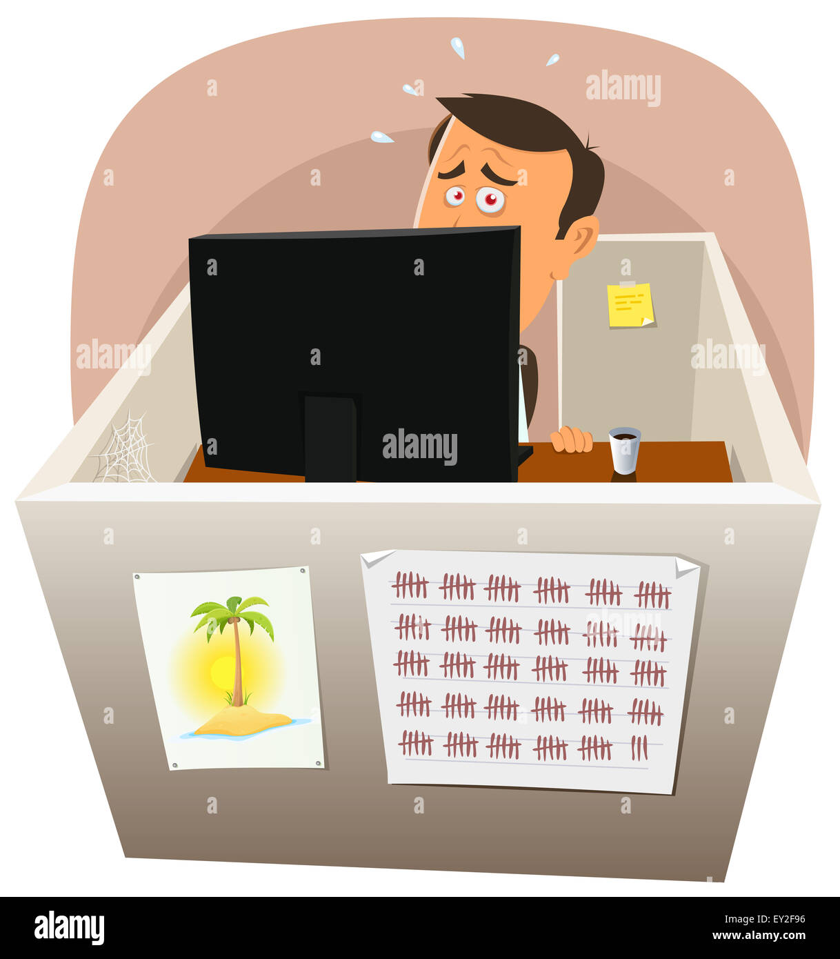 Illustration of a cartoon office employee man, depressive and closed to ...