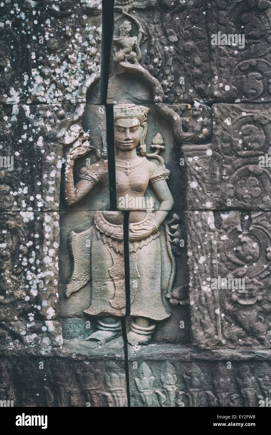 Angkor woman bas-relief, Cambodia Stock Photo - Alamy