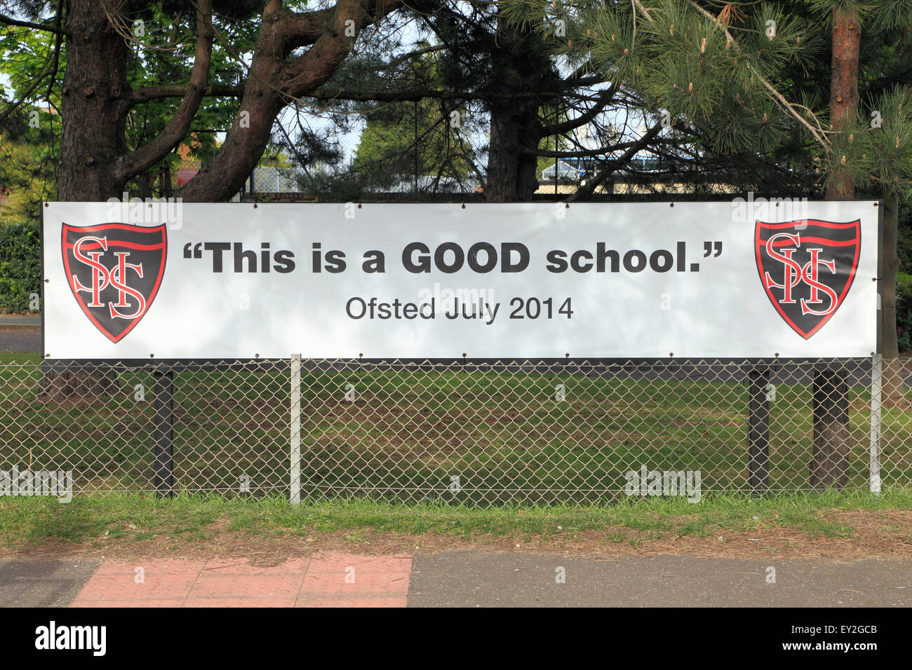 Ofsted Banner outside Smithdon School, Hunstanton, Norfolk, England UK ...