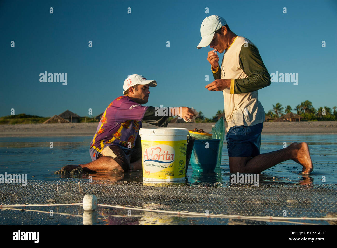 Fishermen having a break in Preá Beach, Jericoacoara, Ceará, Brazil ...