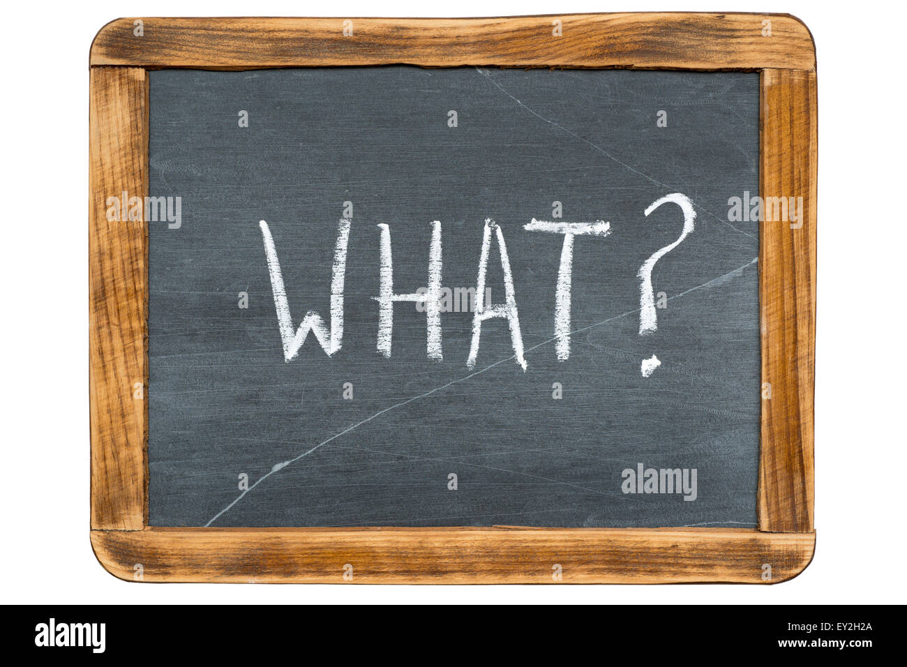 what question handwritten on vintage slate chalkboard isolated on white ...