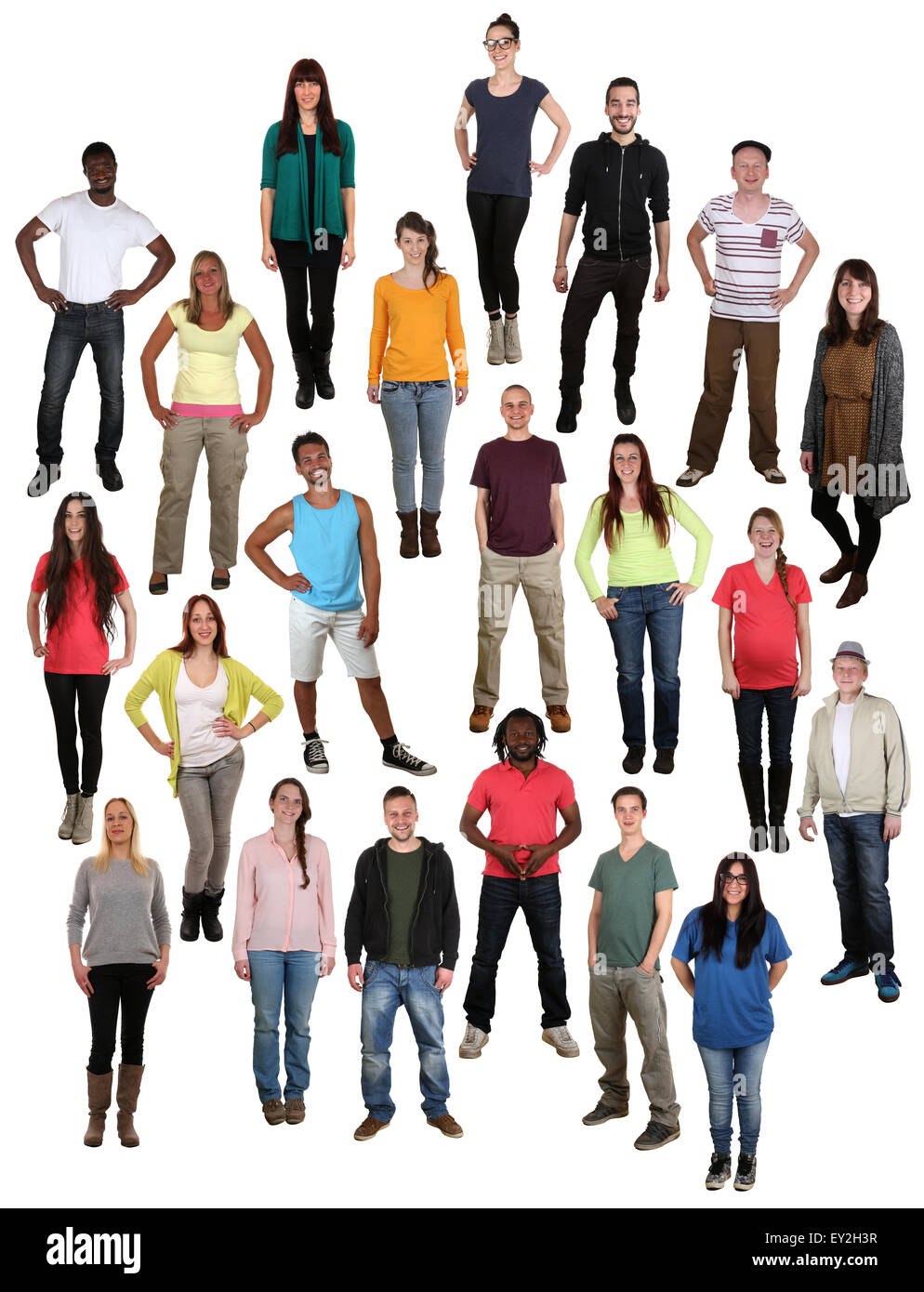 Large multi ethnic group of smiling happy young people background ...