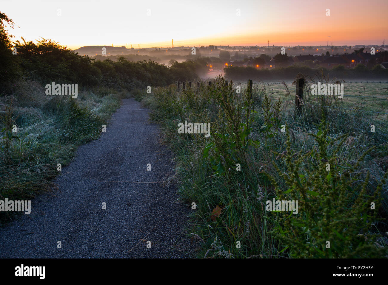 Sunrise on a misty morning looking from the top of bushbury hill ...