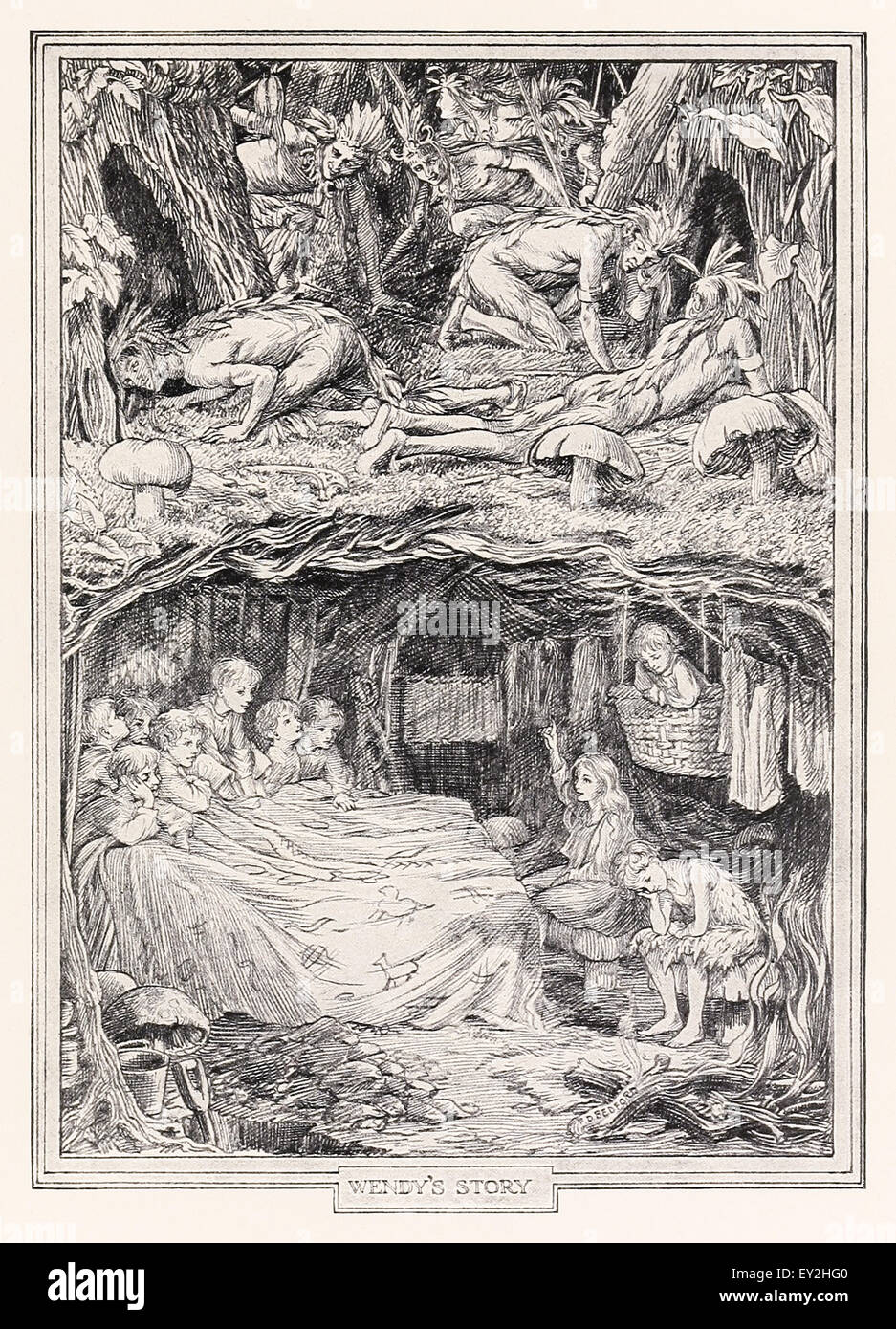 "Wendy's Story",Wendy tells a story to the Lost Boys in home ...