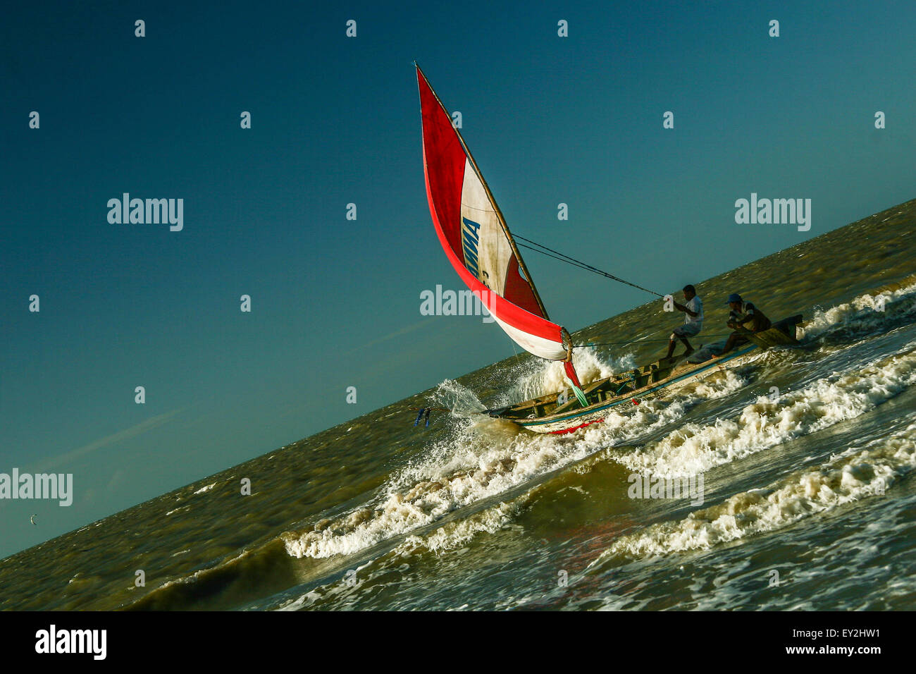 Jangada traditional fishing boat made of wood used in the northern ...