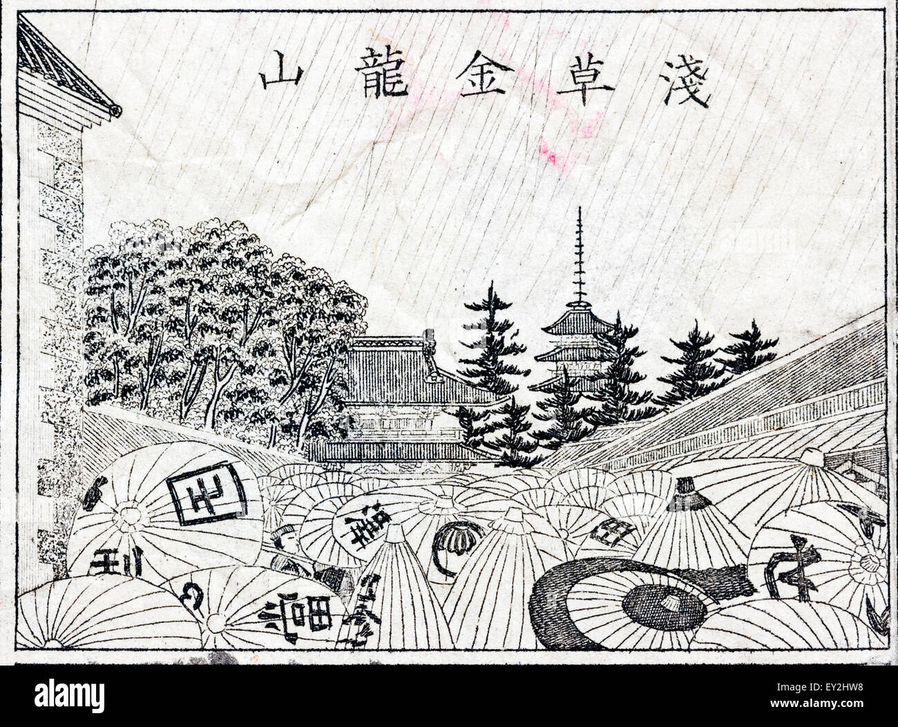 Japan, Meiji period 1882, Map of Tokyo. Margin line panel drawing of ...