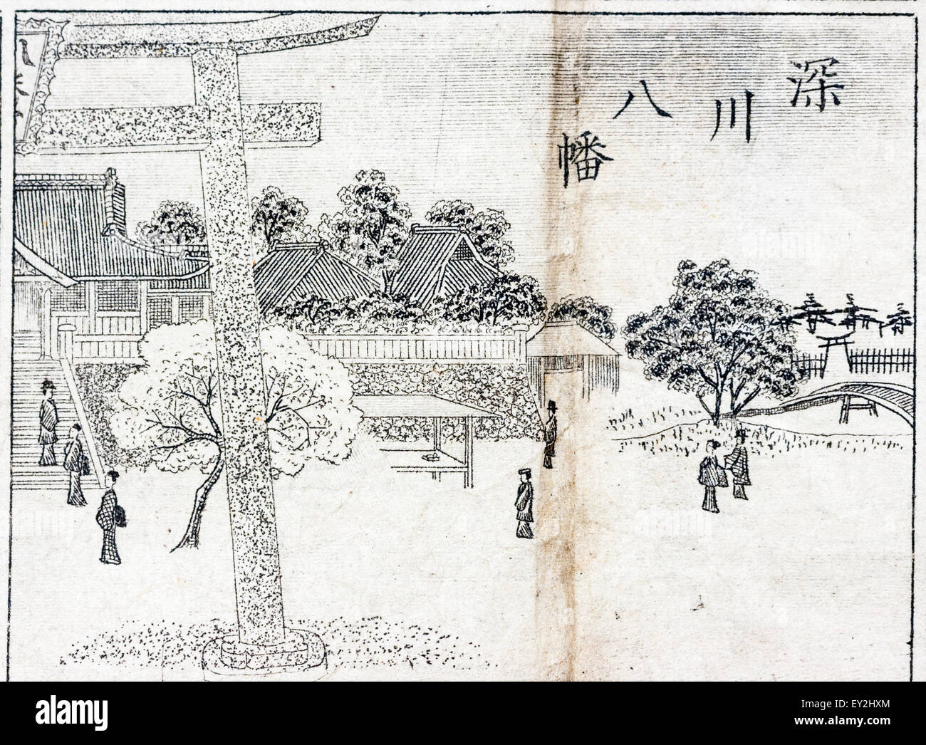 Japan, Meiji period 1882, Map of Tokyo. Margin line panel drawing of ...