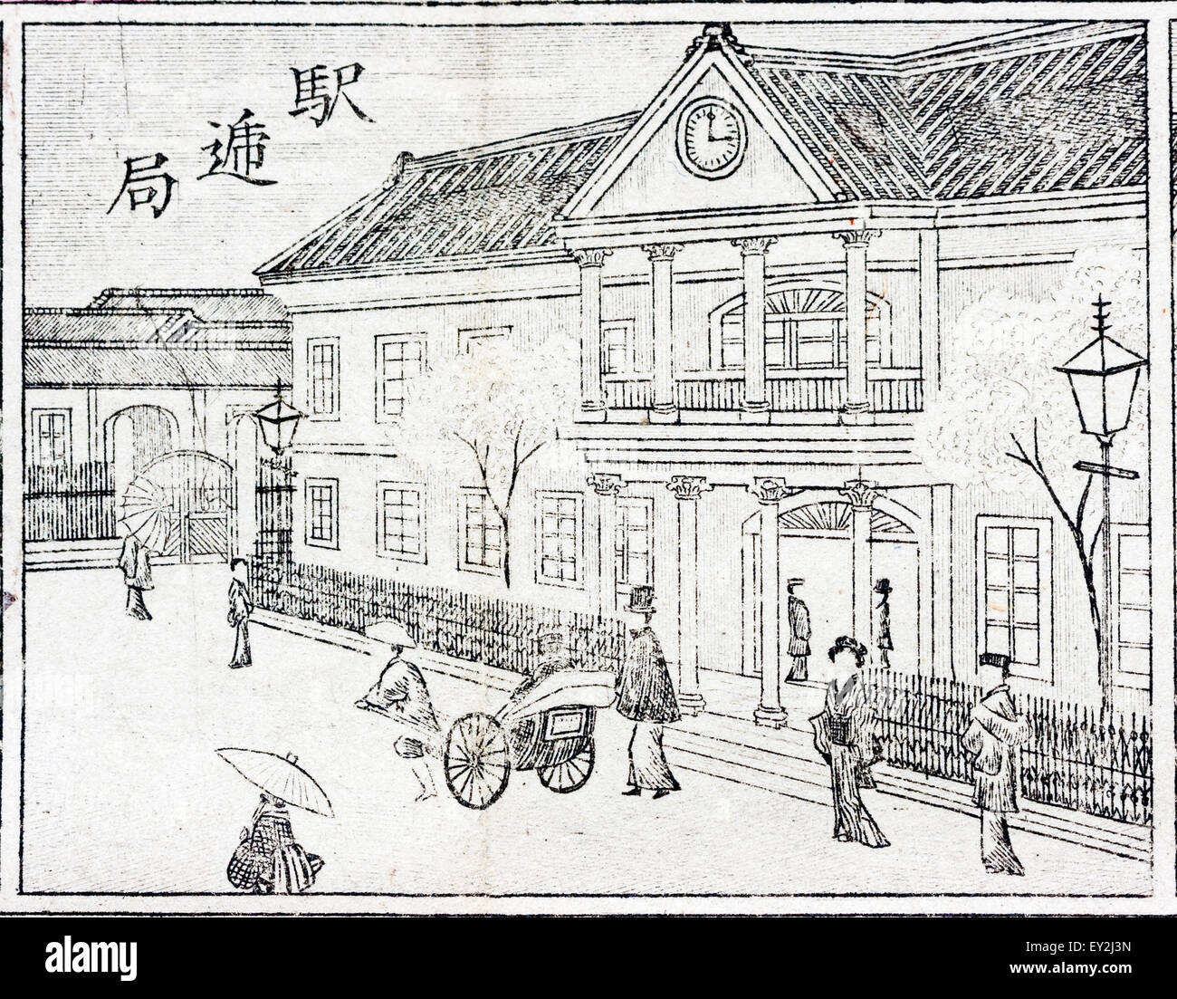 Japan, 1882, Map of Tokyo, Edo, detail. Margin line panel drawing of ...