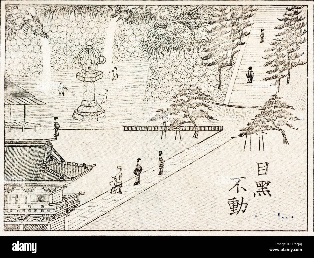 Japan, 1882, Map of Tokyo, Edo, detail. Margin line panel drawing of ...