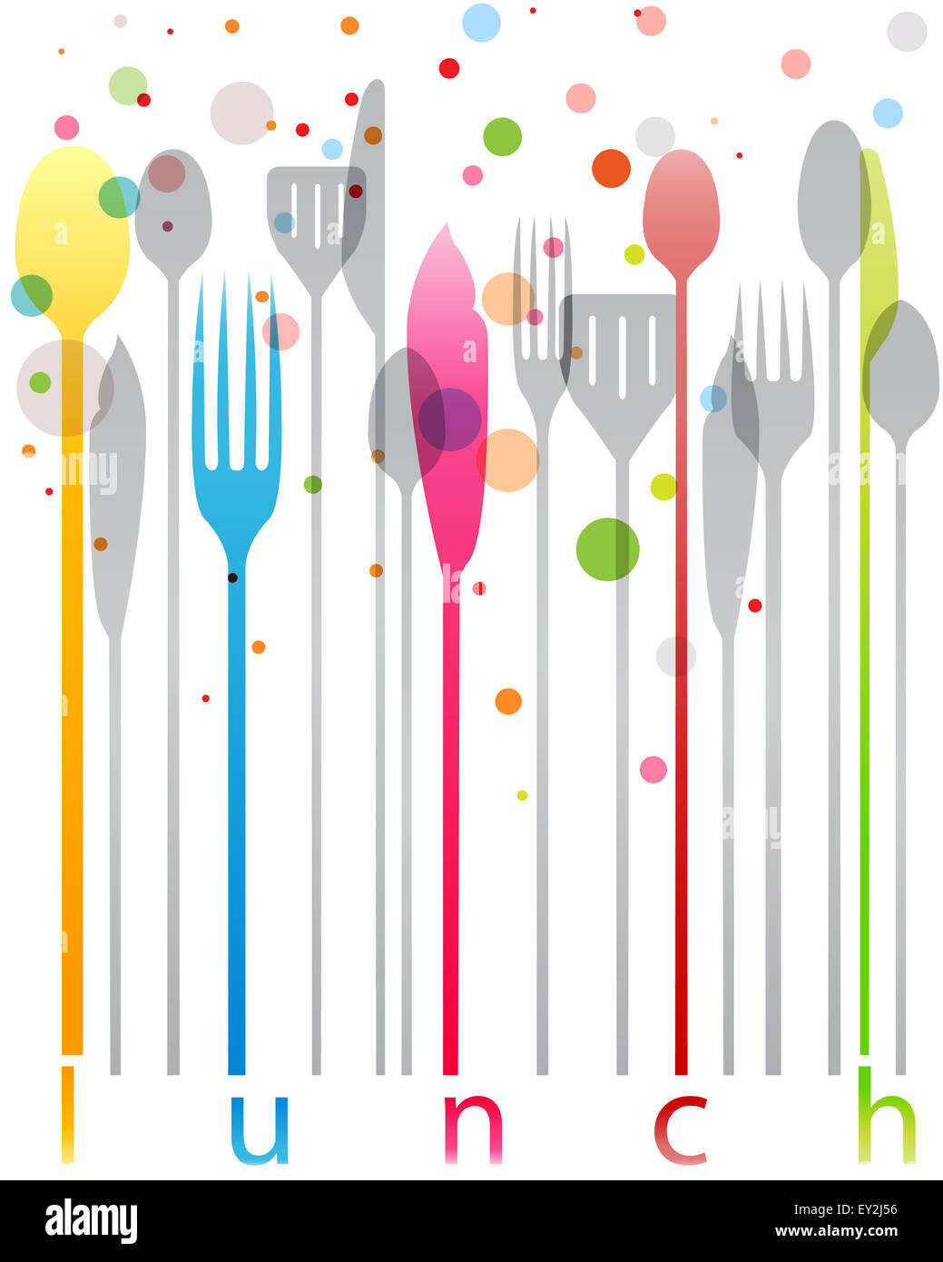 Colorful cutlery, lunch card Stock Photo - Alamy