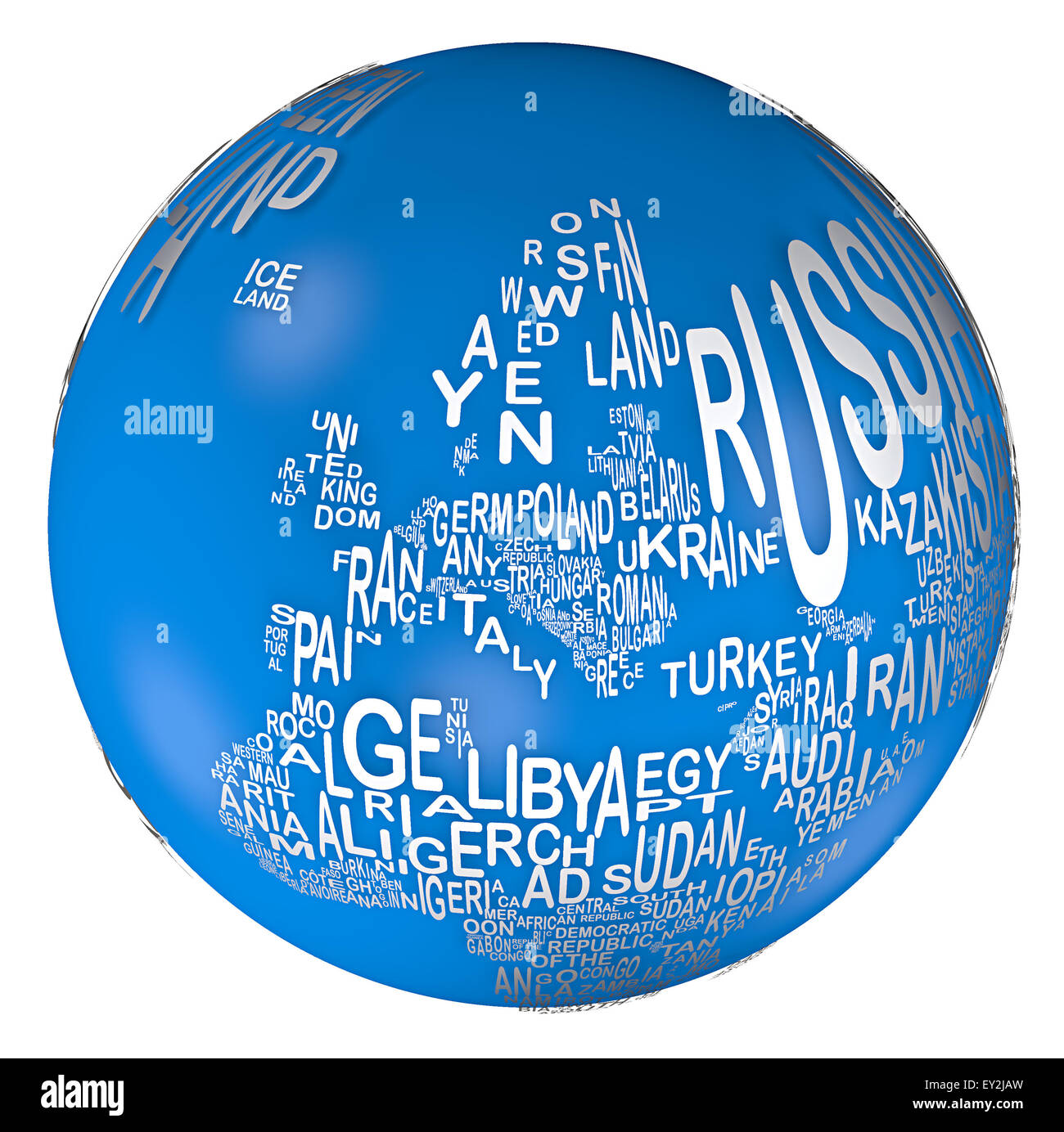 A globe made by words of the nations, Europe and Africa Stock Photo - Alamy