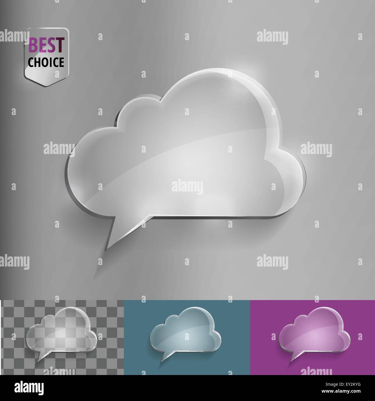 Glass speech bubble cloud icon with soft shadow on gradient background ...