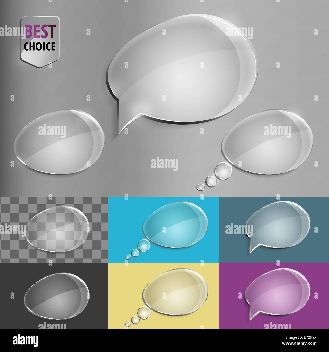 Set of glass speech bubble icons with soft shadow on gradient ...