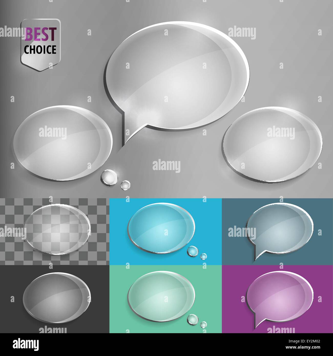 Oval glass speech bubble icons with soft shadow on gradient background ...