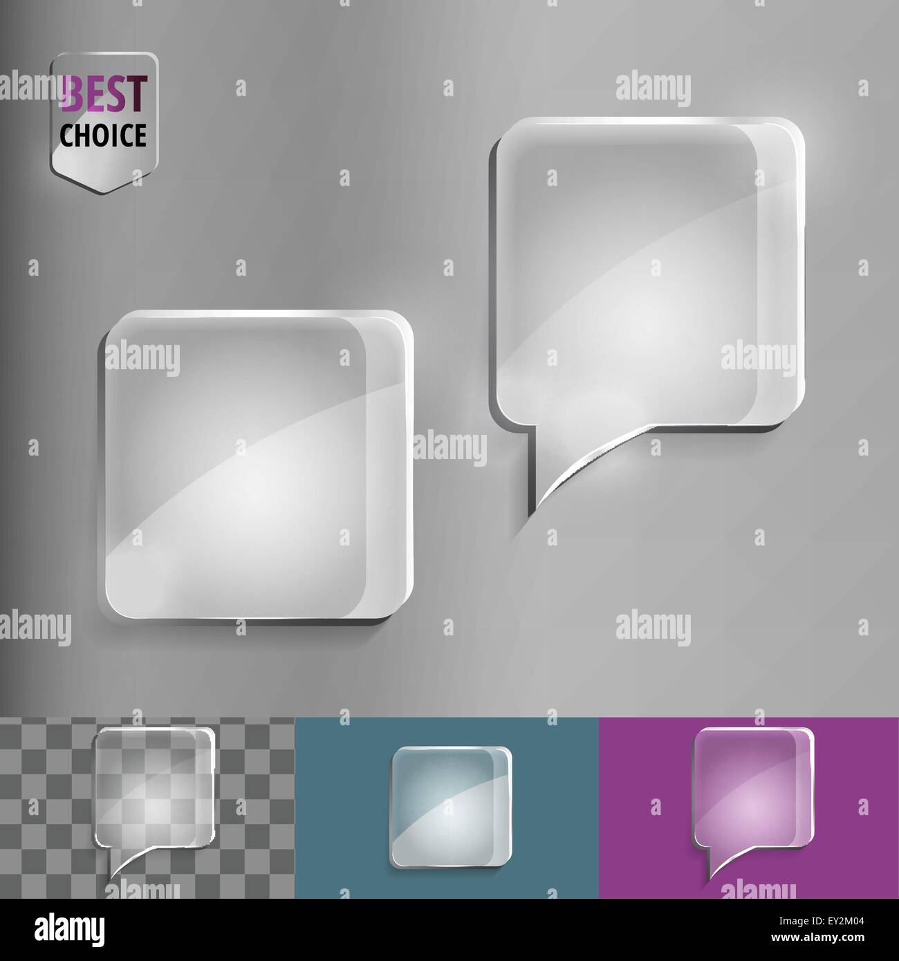 Square glass speech bubble icons with soft shadow on gradient ...