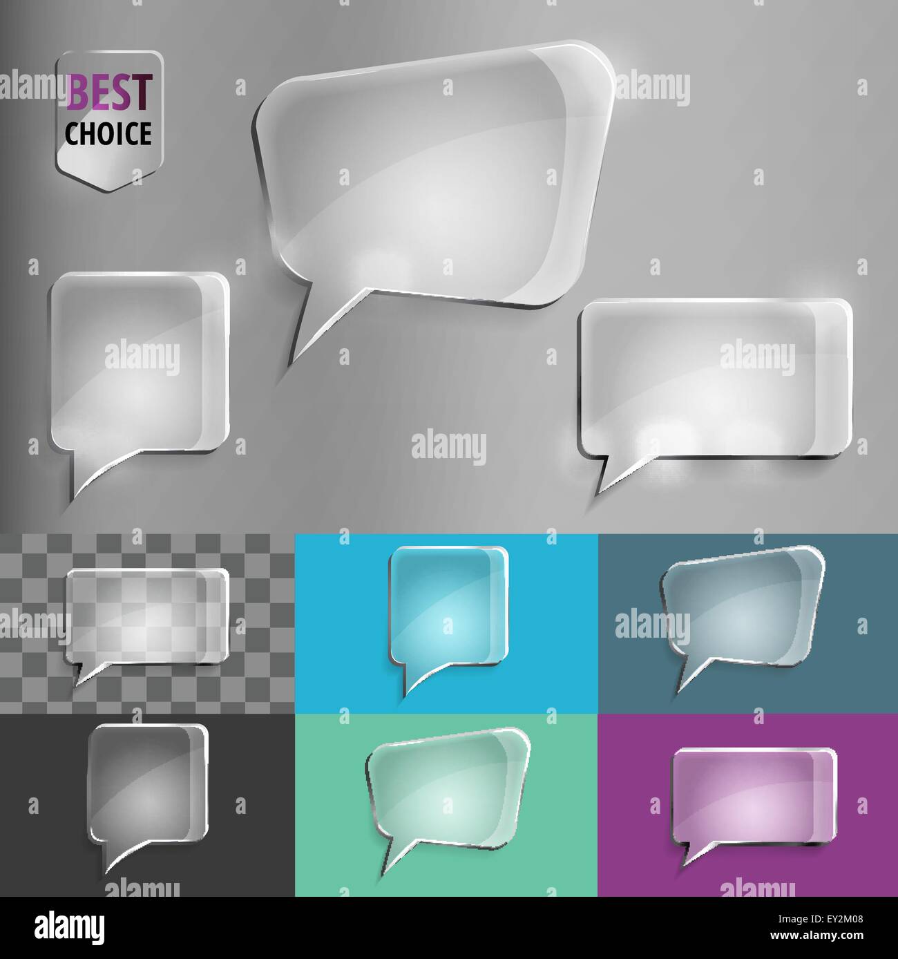 Rectangle and square set of glass shape speech icons with soft shadow ...