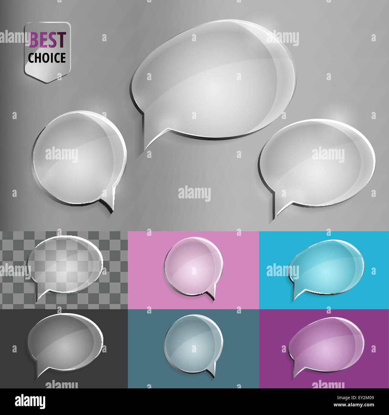 Oval and round glass speech bubble icons with soft shadow on gradient ...