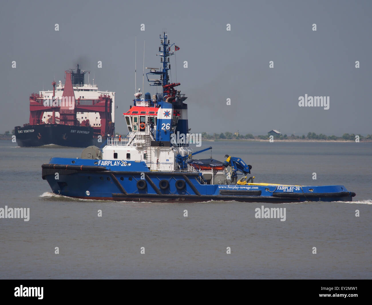 The Fairplay-26, a container ship and oil tanker, is docked at the Port ...